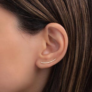 Diamond Ear Crawler, Diamond Bar Earring - Etsy