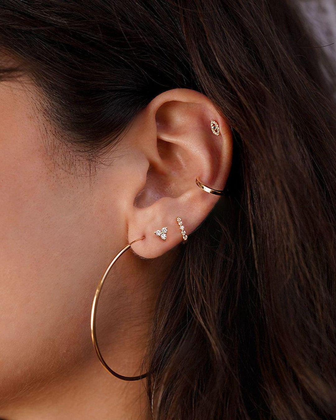 14k Gold Large Thin Thread Hoop Earrings - Etsy