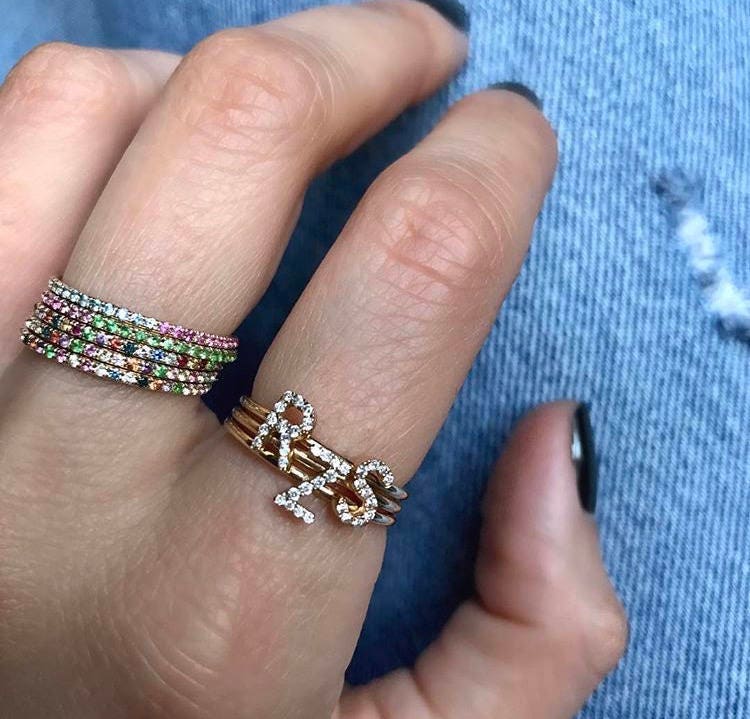 Diamond Initial Ring Diamond Letter Ring 14k Gold | Etsy
