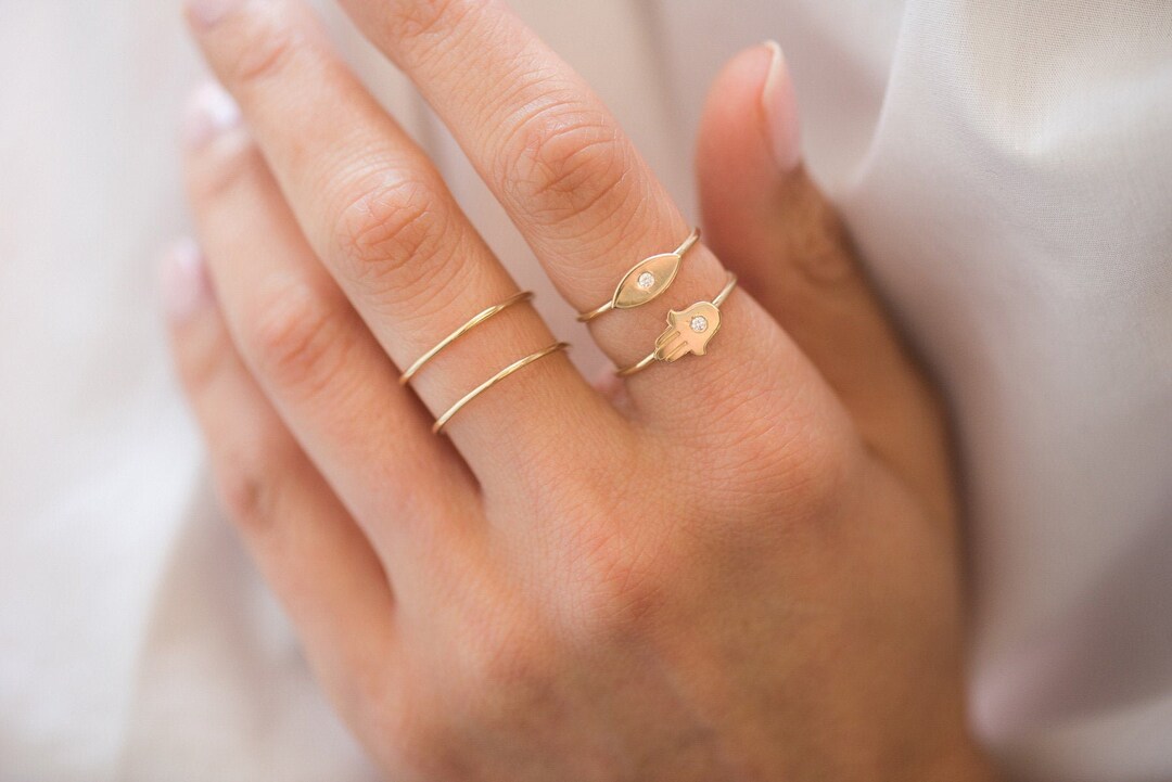 14k Yellow Gold Double Band Ring, Modern Stacking Ring - Etsy