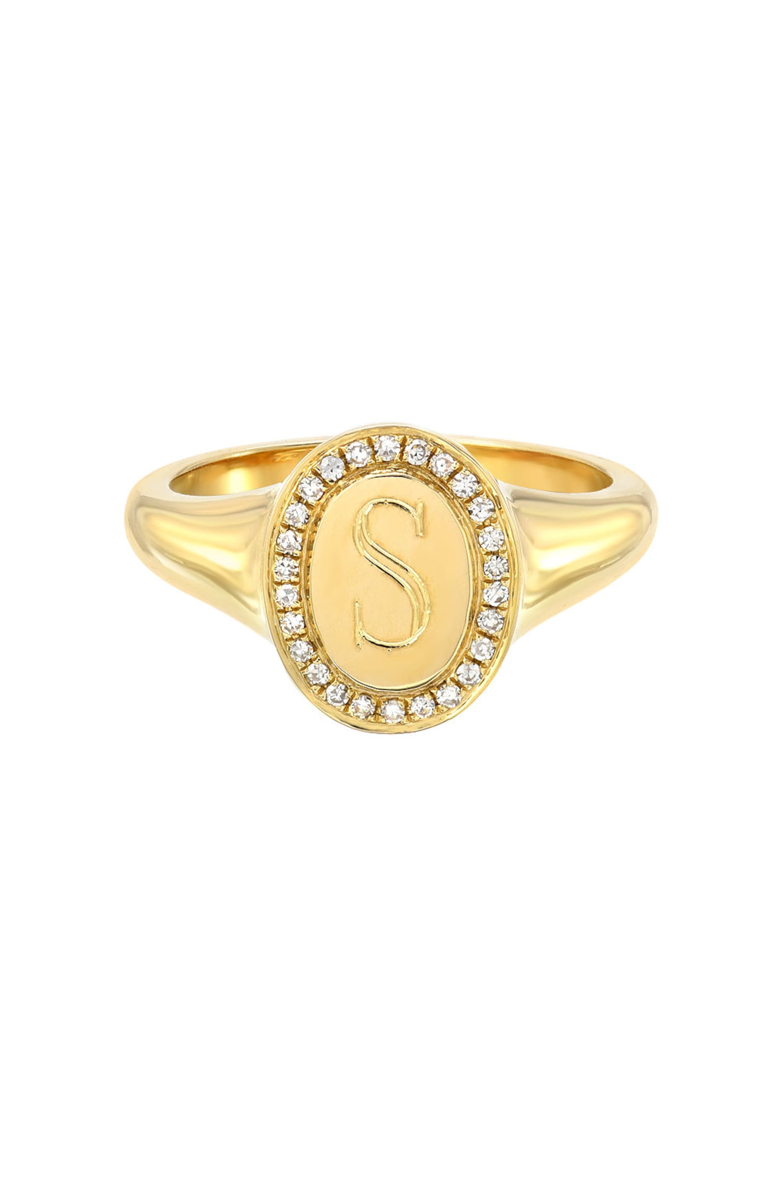14K Gold Diamond Signet Initial Ring - Etsy