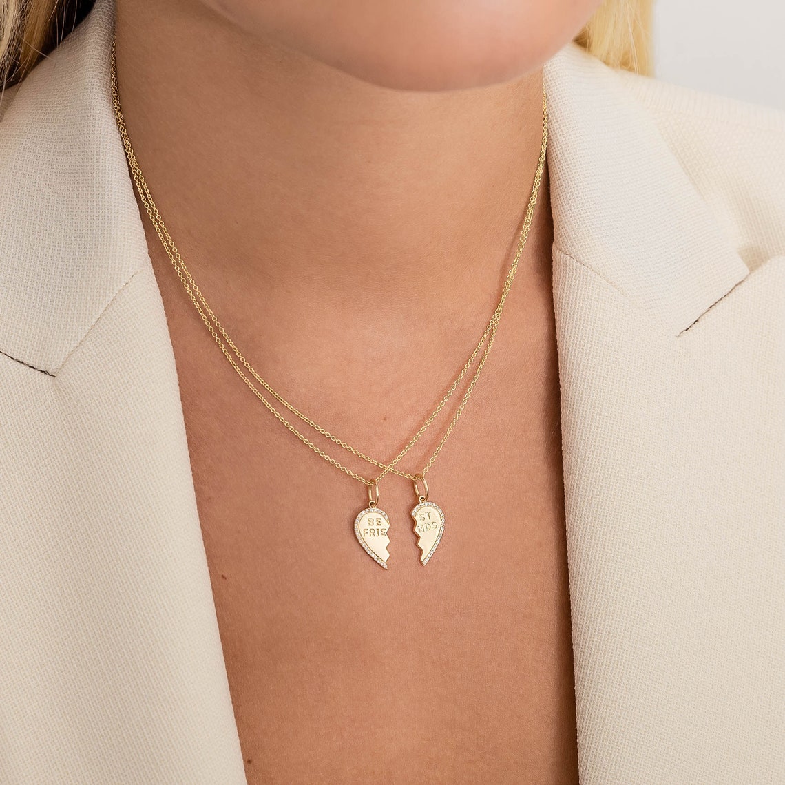 14k Gold Best Friend Necklace Set - Etsy