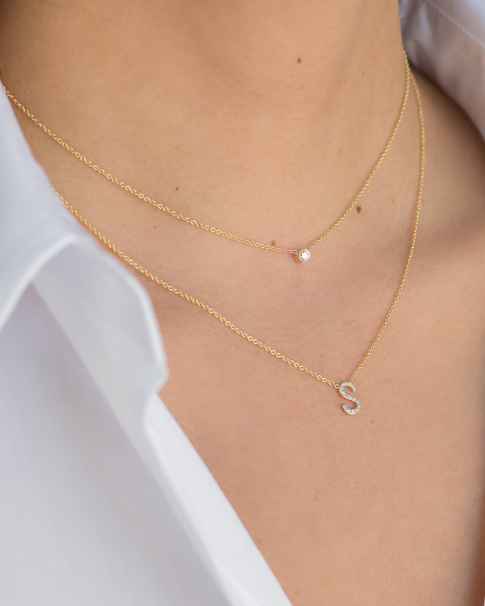 Diamond Letter Necklace, 14k Solid Gold - Etsy