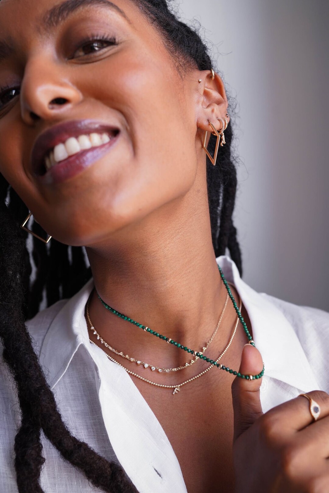 14K Gold Malachite Segment Bead Necklace - Etsy