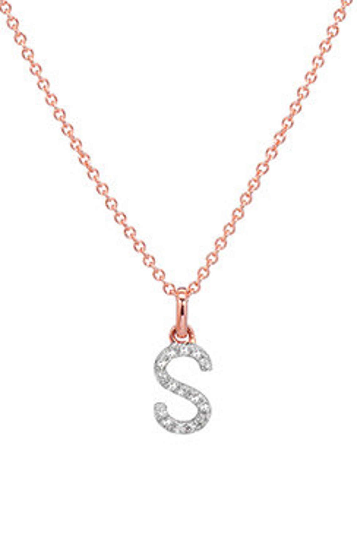 Diamond Letter Necklace 14k Solid Gold Pave Diamond Initial - Etsy