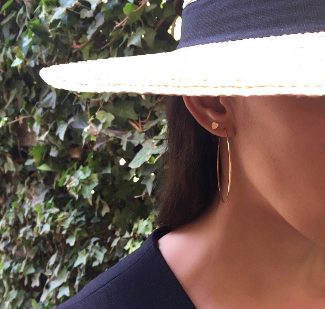 14k Gold Large Thin Thread Hoop Earrings - Etsy