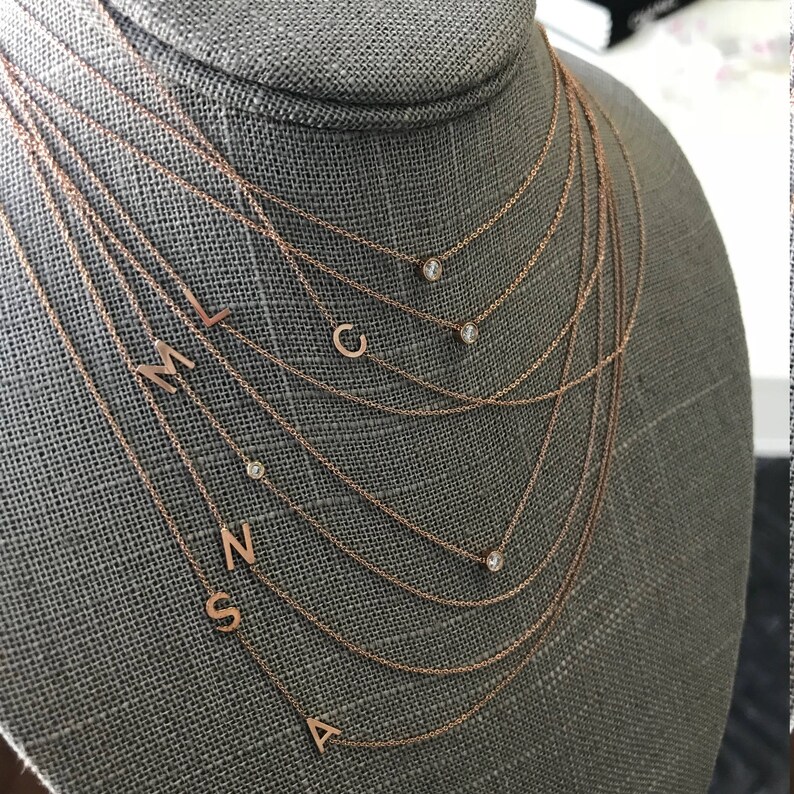 14k Gold Sideways Side Initial Necklace Gold Letter Necklace - Etsy