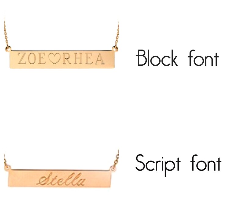 14k Gold Name Bar Necklace 14k Solid Gold Engraved Nameplate | Etsy