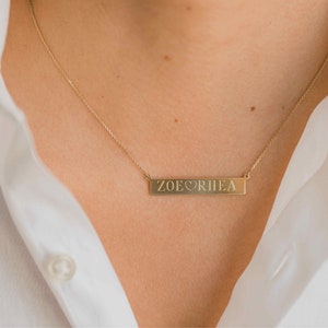 14k Solid Gold Name Bar Necklace, Engraved Nameplate - Etsy
