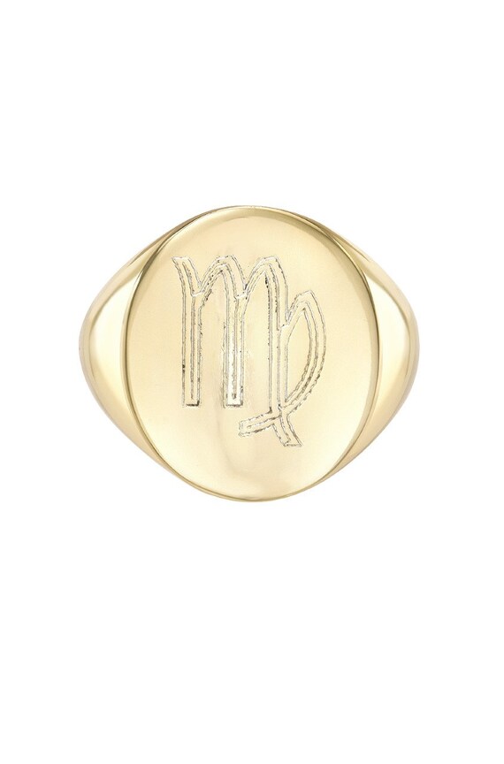 14k Gold Large Zodiac Signet Ring | Etsy