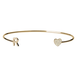 14k Gold Diamond Initial Cuff Bracelet - Etsy