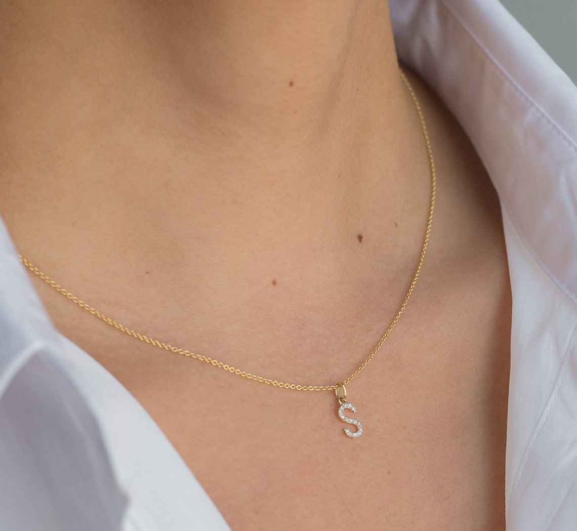 Diamond Initial Pendant Necklace Diamond Letter Necklace - Etsy
