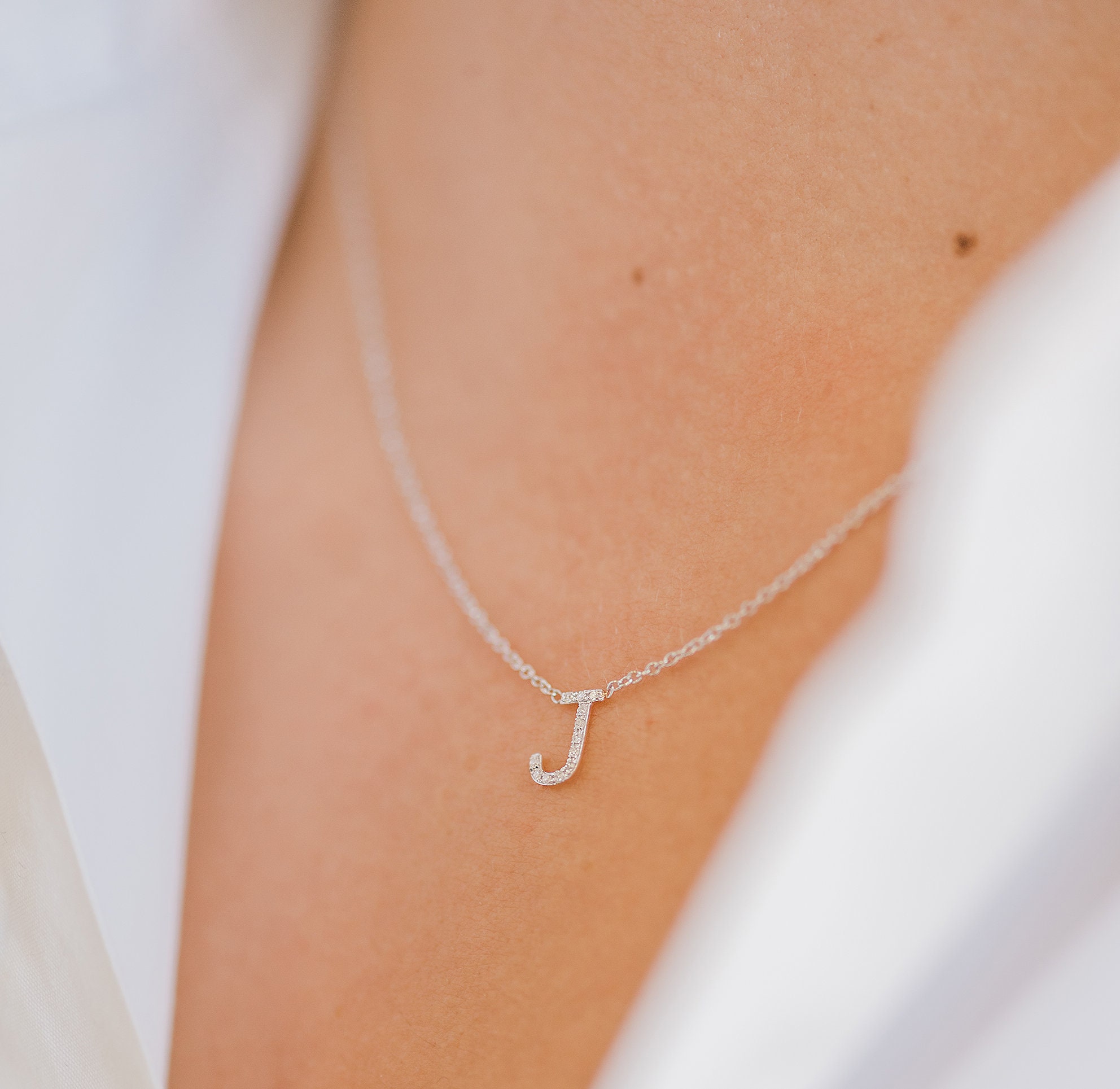 Diamond Letter Necklace, 14k Solid Gold - Etsy