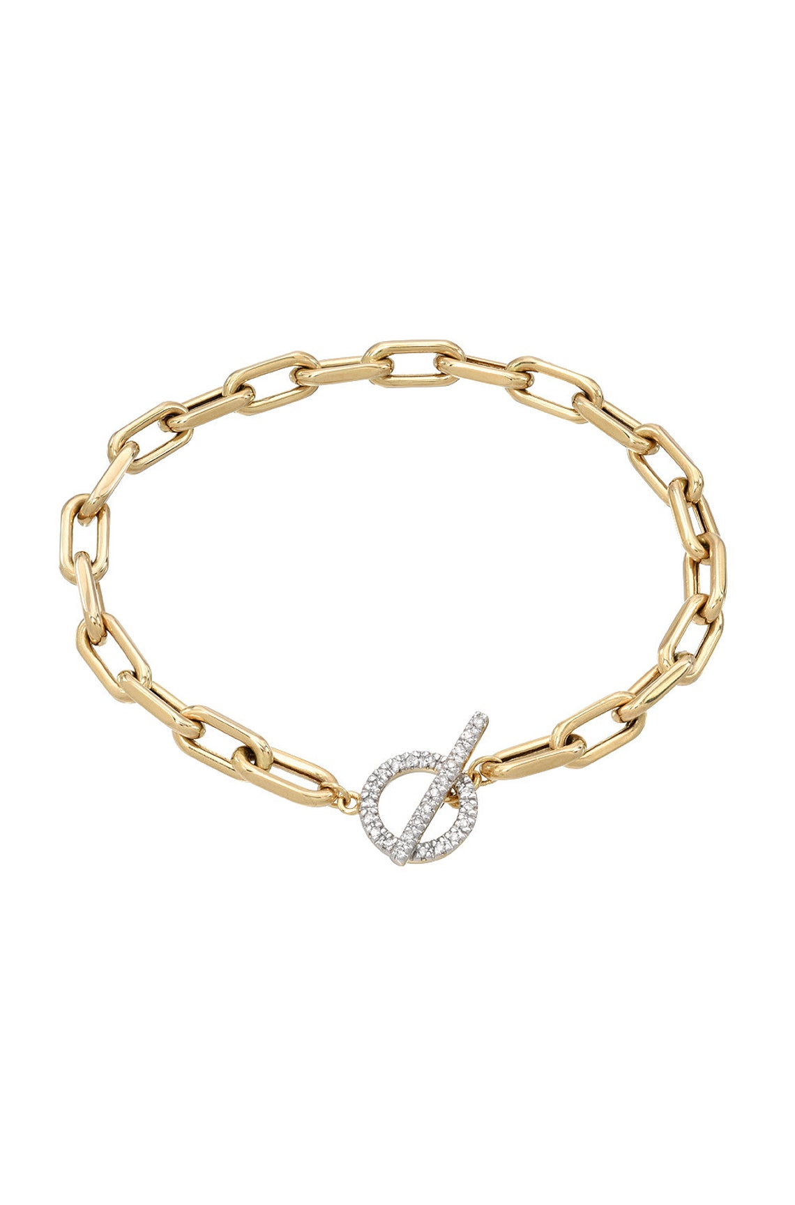 14k Gold Large Open Link Bracelet With Diamond Toggle - Etsy