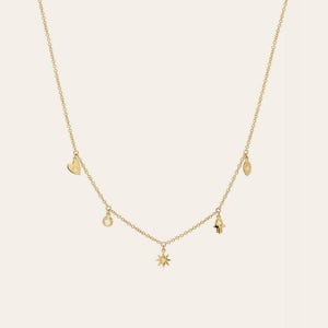 14k Sold Gold Charm Necklace - Etsy