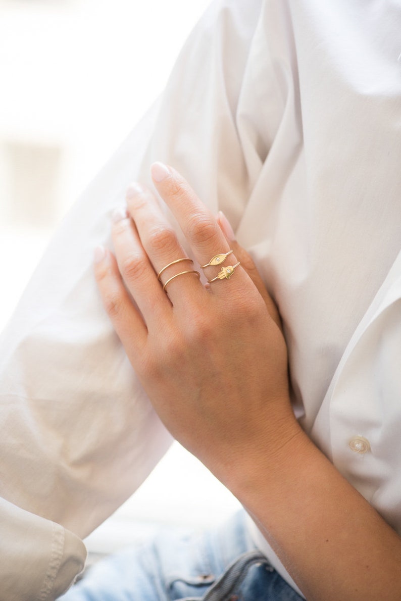 14k Solid Gold Double Band Ring, Minimalist Stacking Ring - Etsy