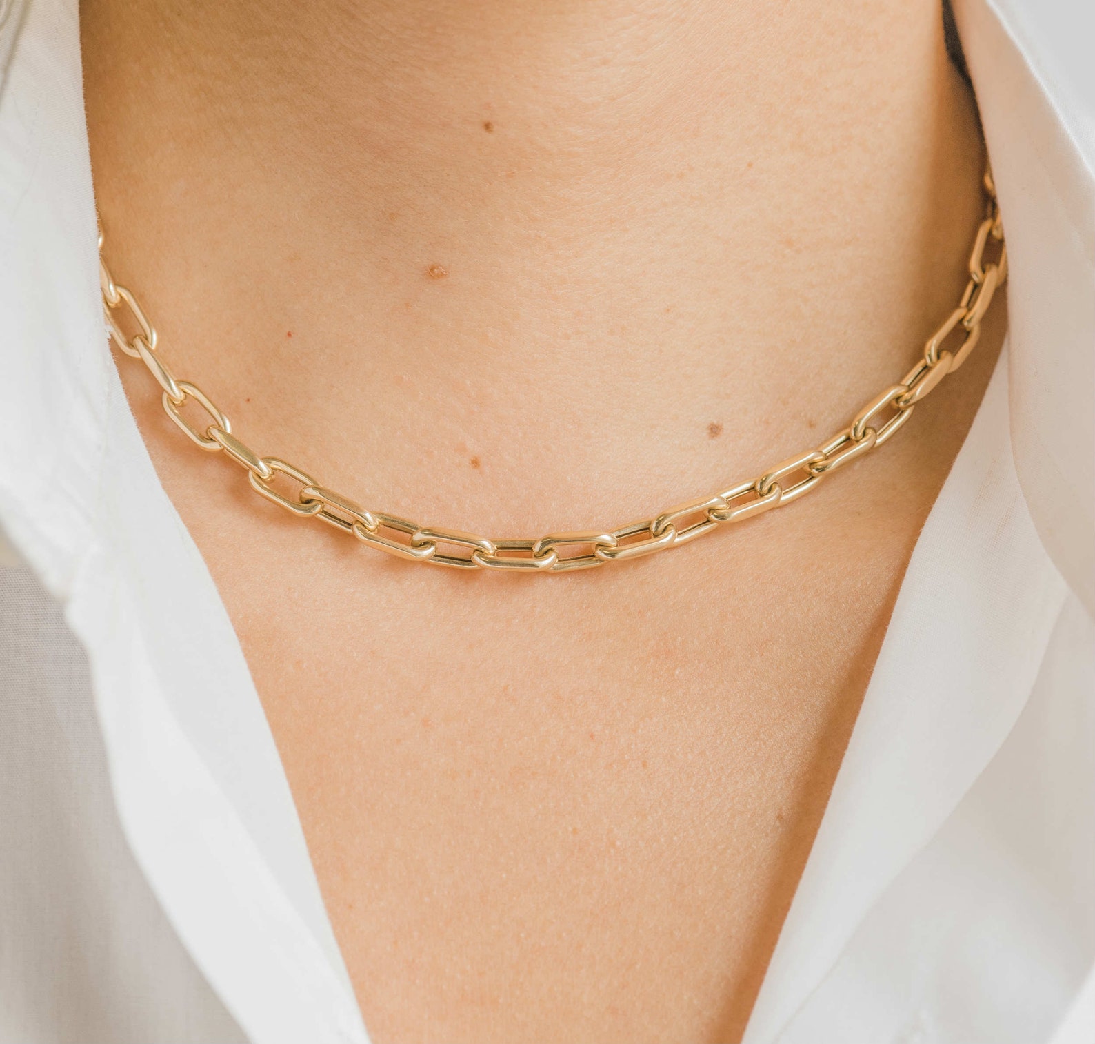 14k Gold Large Open Link Chain Necklace - Etsy