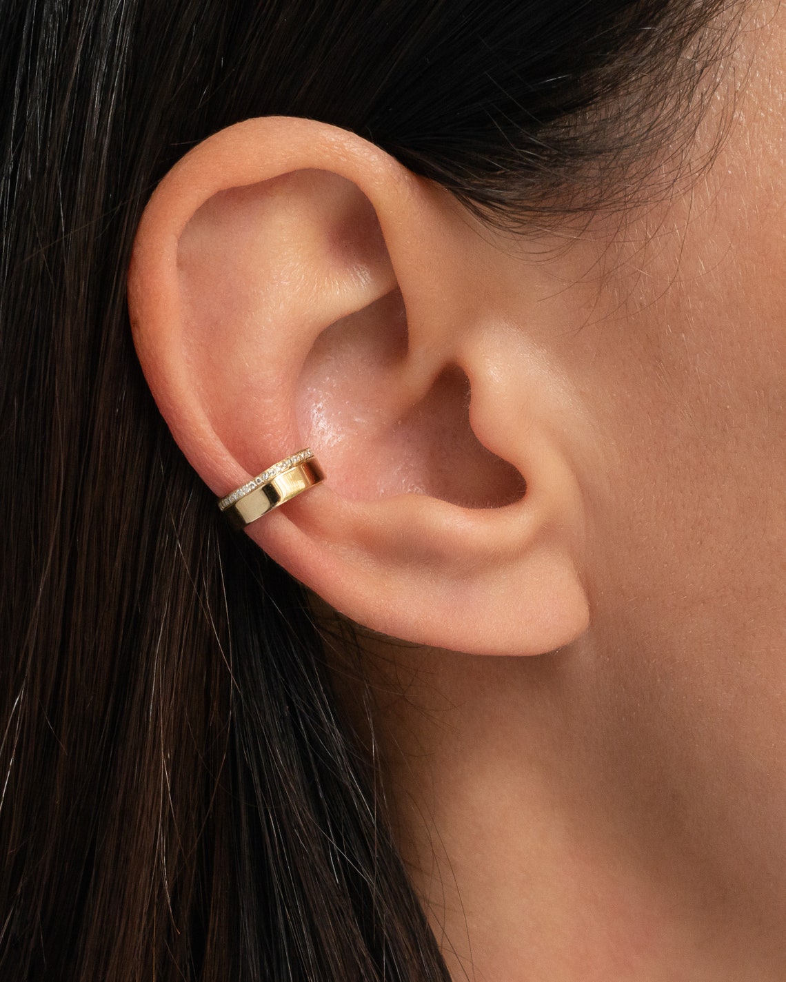 14k Gold Thick Diamond Ear Cuff - Etsy