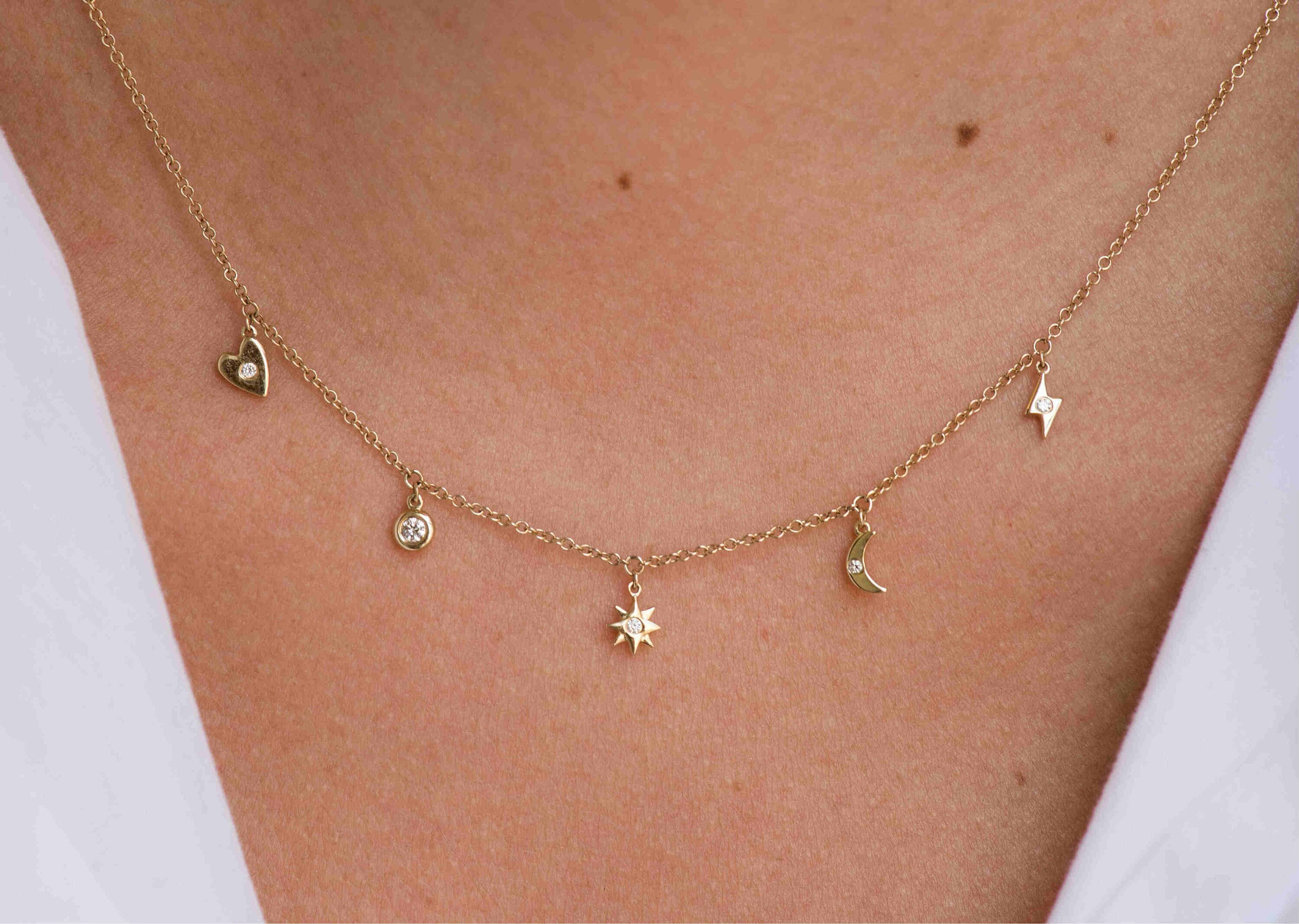 14k Solid Gold Charm Necklace | Etsy