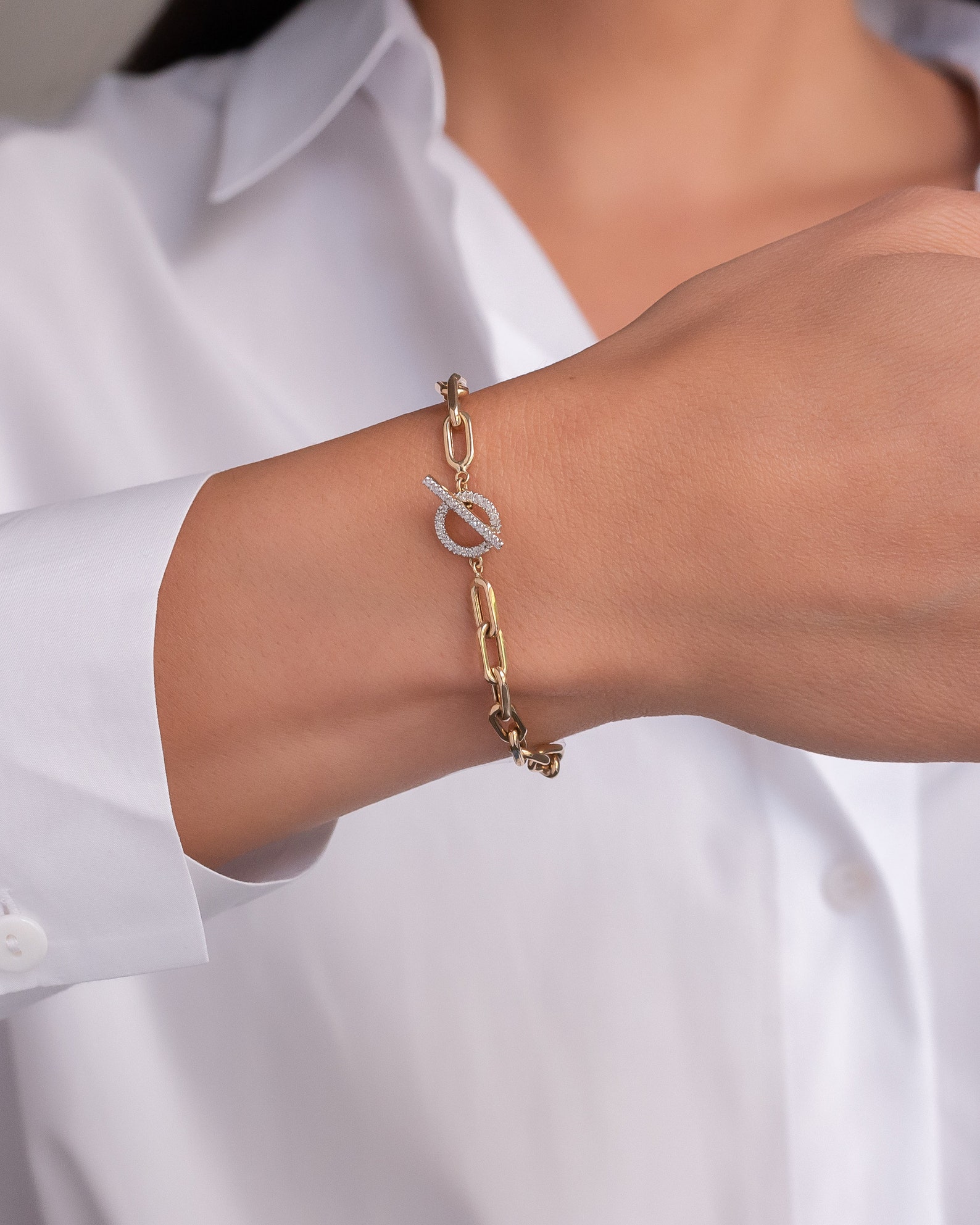 14k Gold Large Open Link Bracelet With Diamond Toggle - Etsy