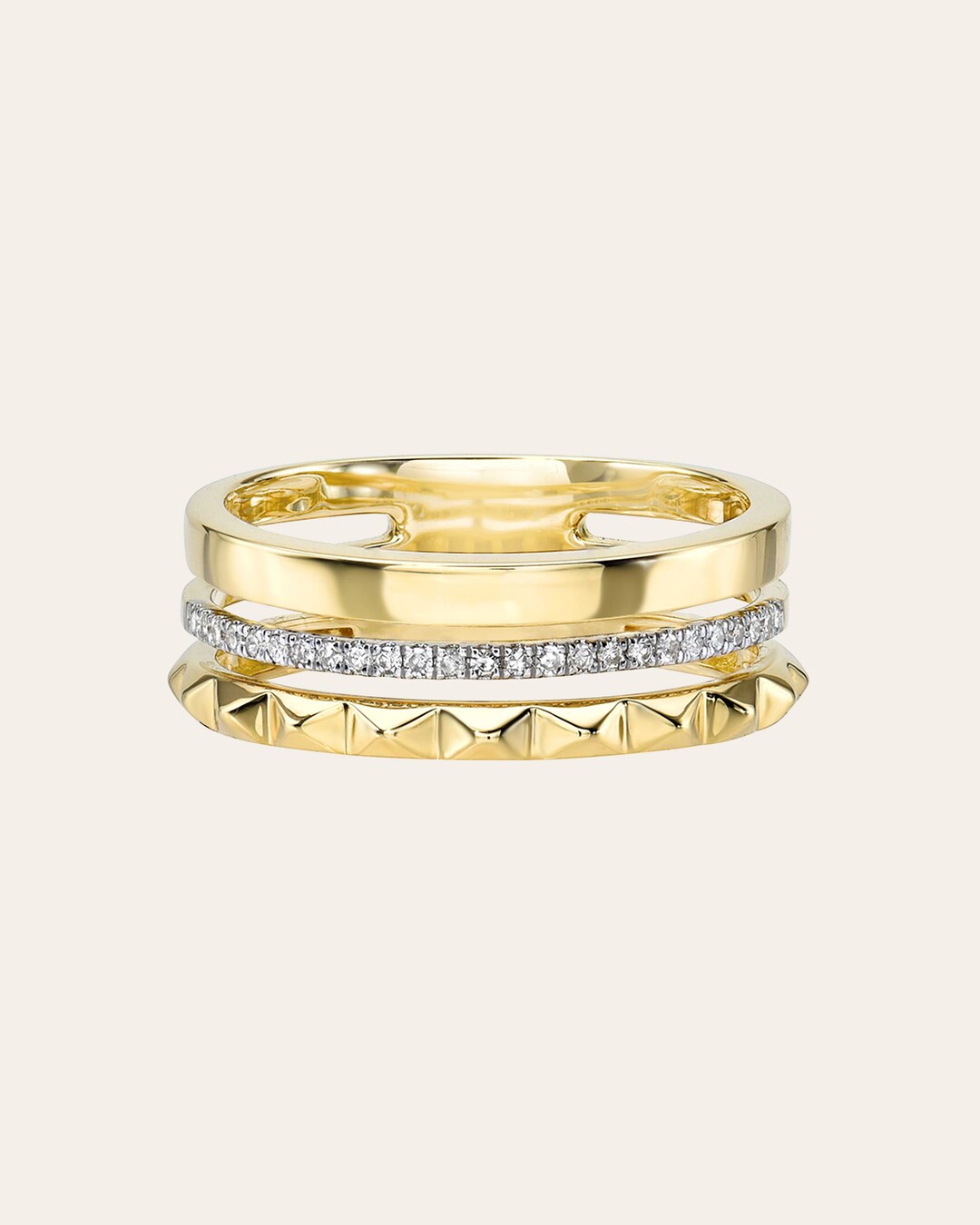 14K Gold Diamond Spike Ring Stack - Etsy