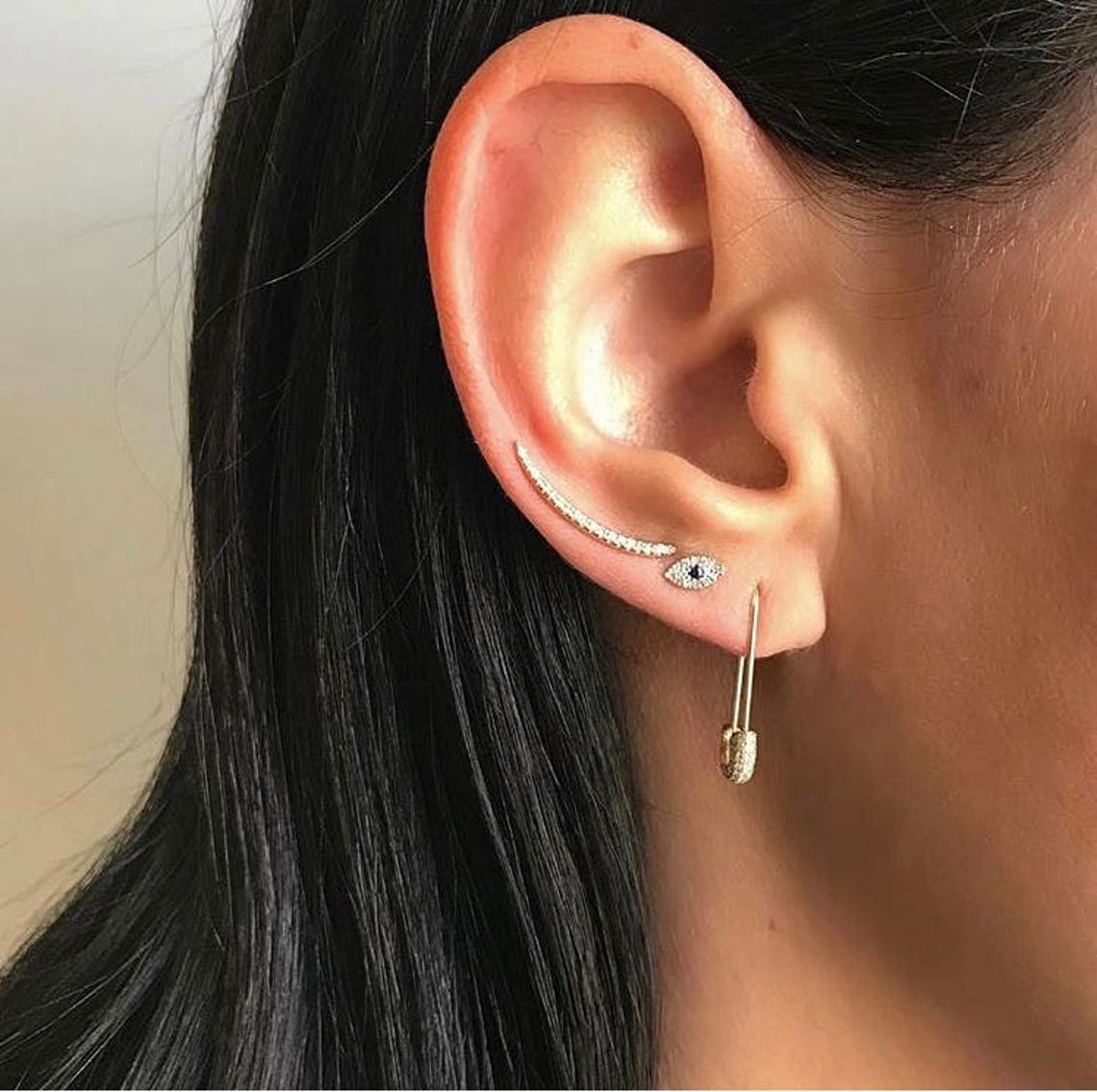 Diamond Ear Crawler Diamond Bar Earring | Etsy