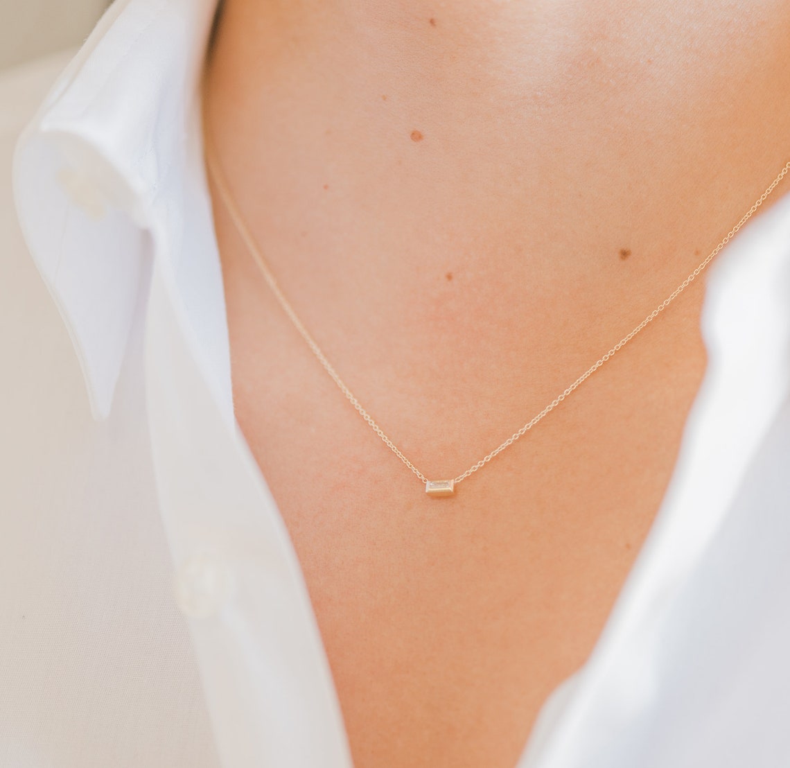 Baguette Diamond Necklace, 14k Gold Bar Pendant - Etsy