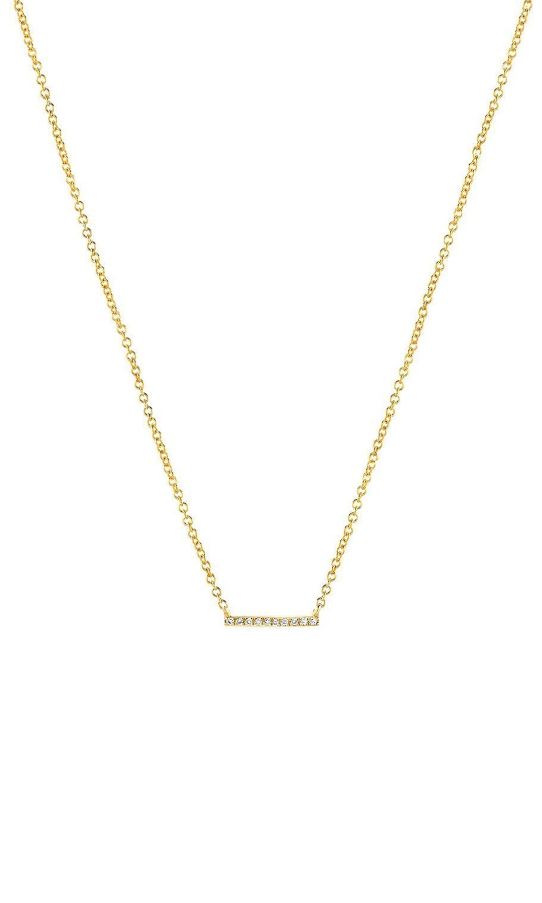 Small Diamond Bar Necklace, Pave Diamond 14k Solid Gold - Etsy