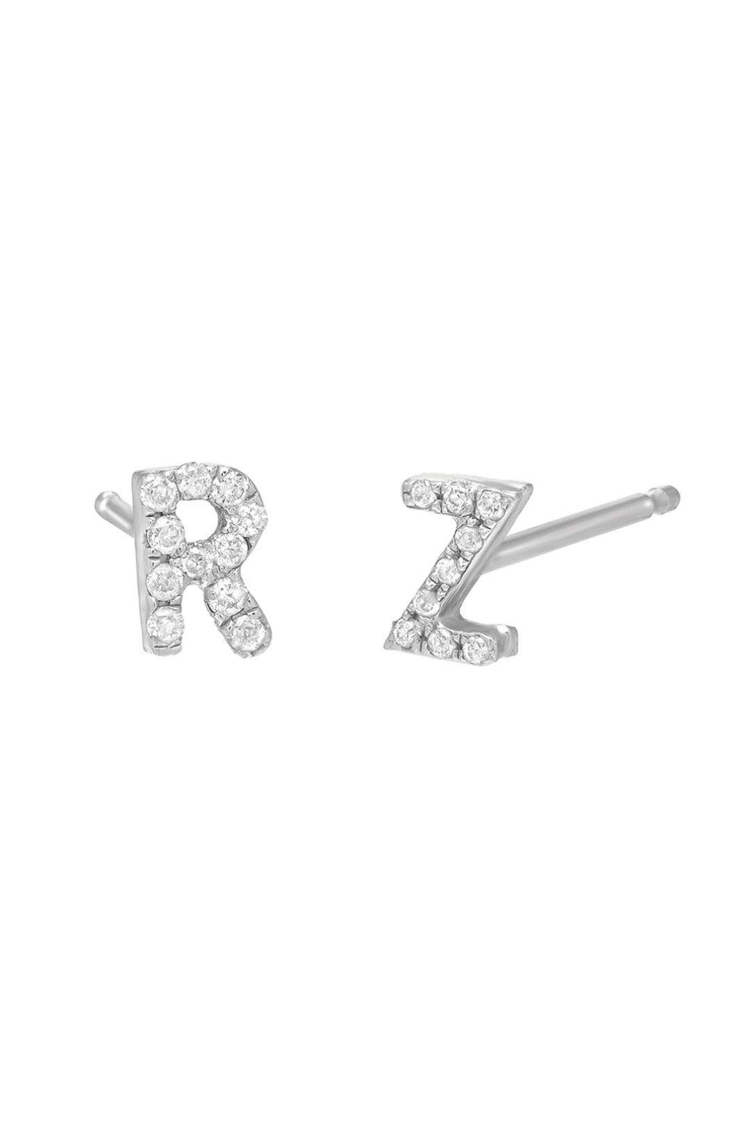 Diamond Initials Earring Studs, Diamond Letter Earrings - Etsy