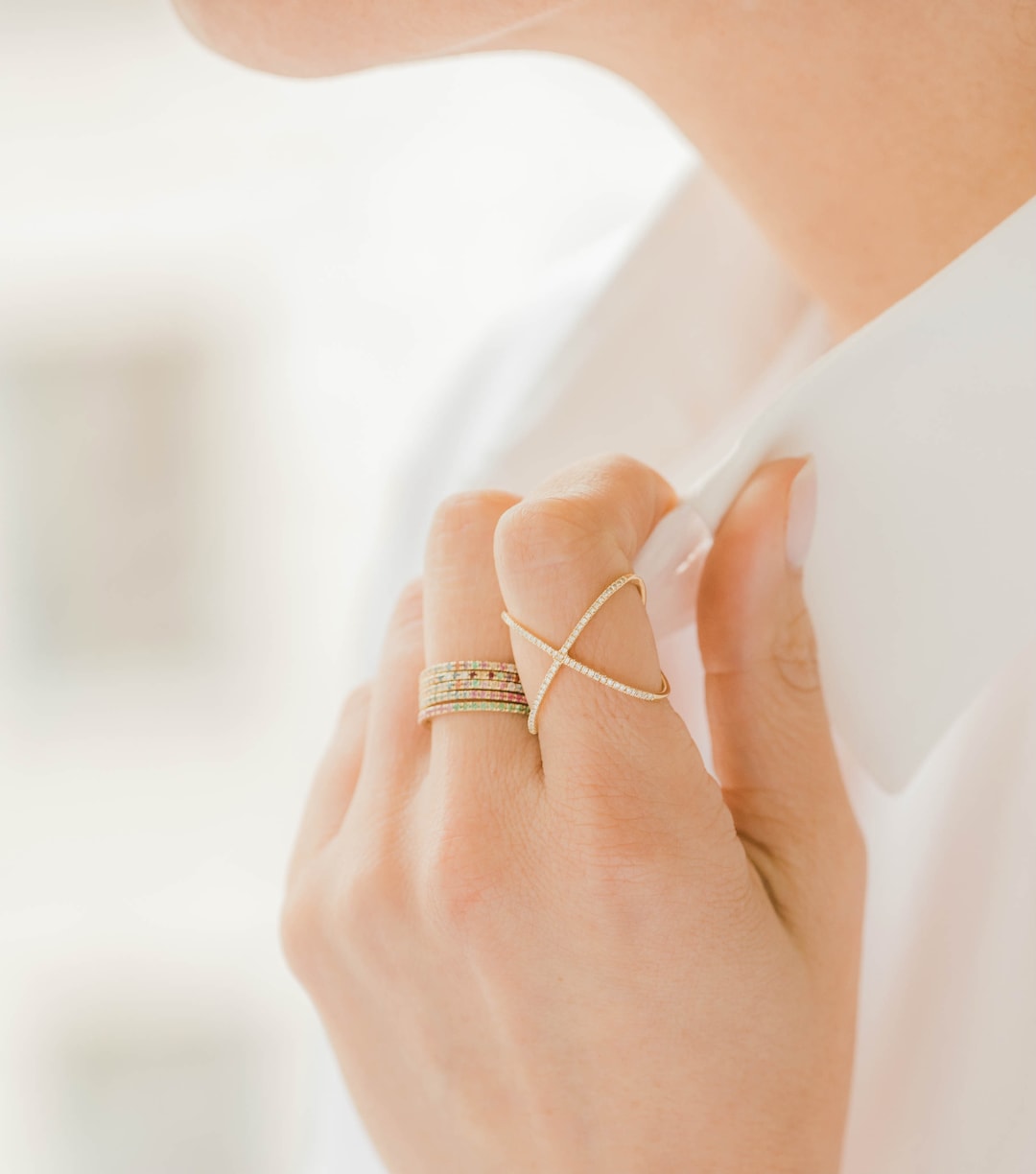 X Diamond Ring 14k Gold, Chevron Ring, Diamond Cross Ring, 14k Gold ...