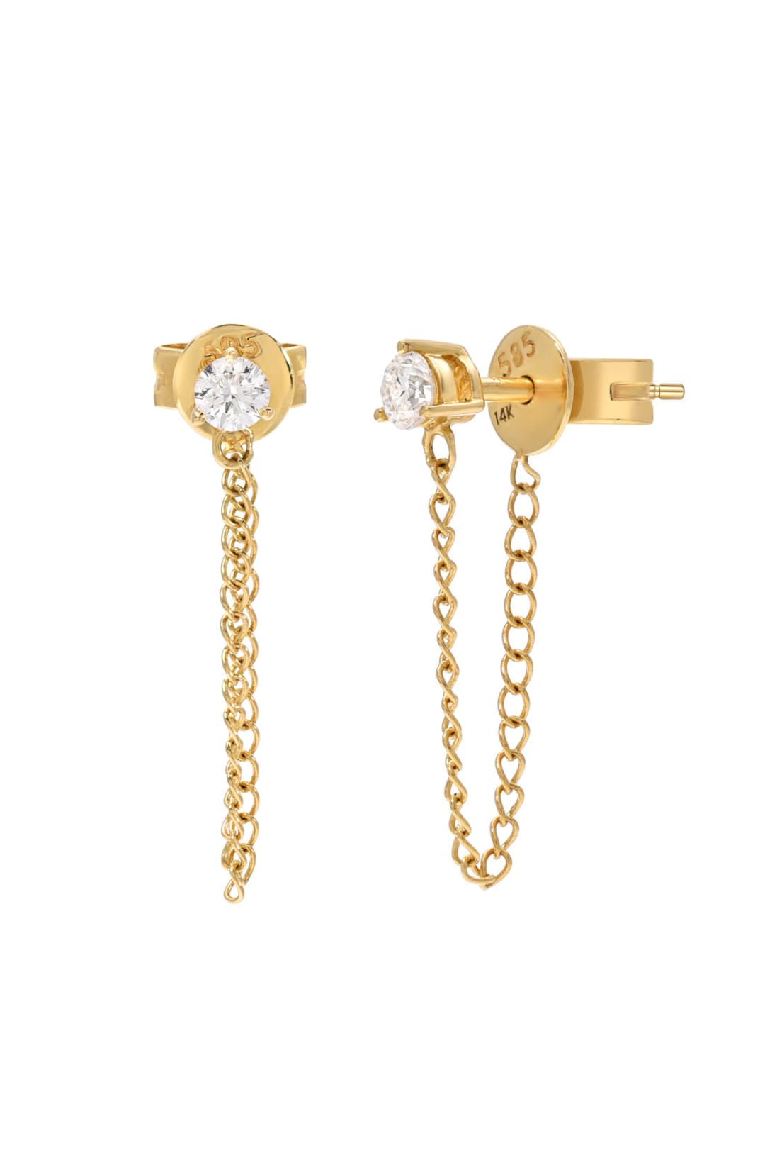 3 Prong Diamond Chain Stud Earrings - Etsy