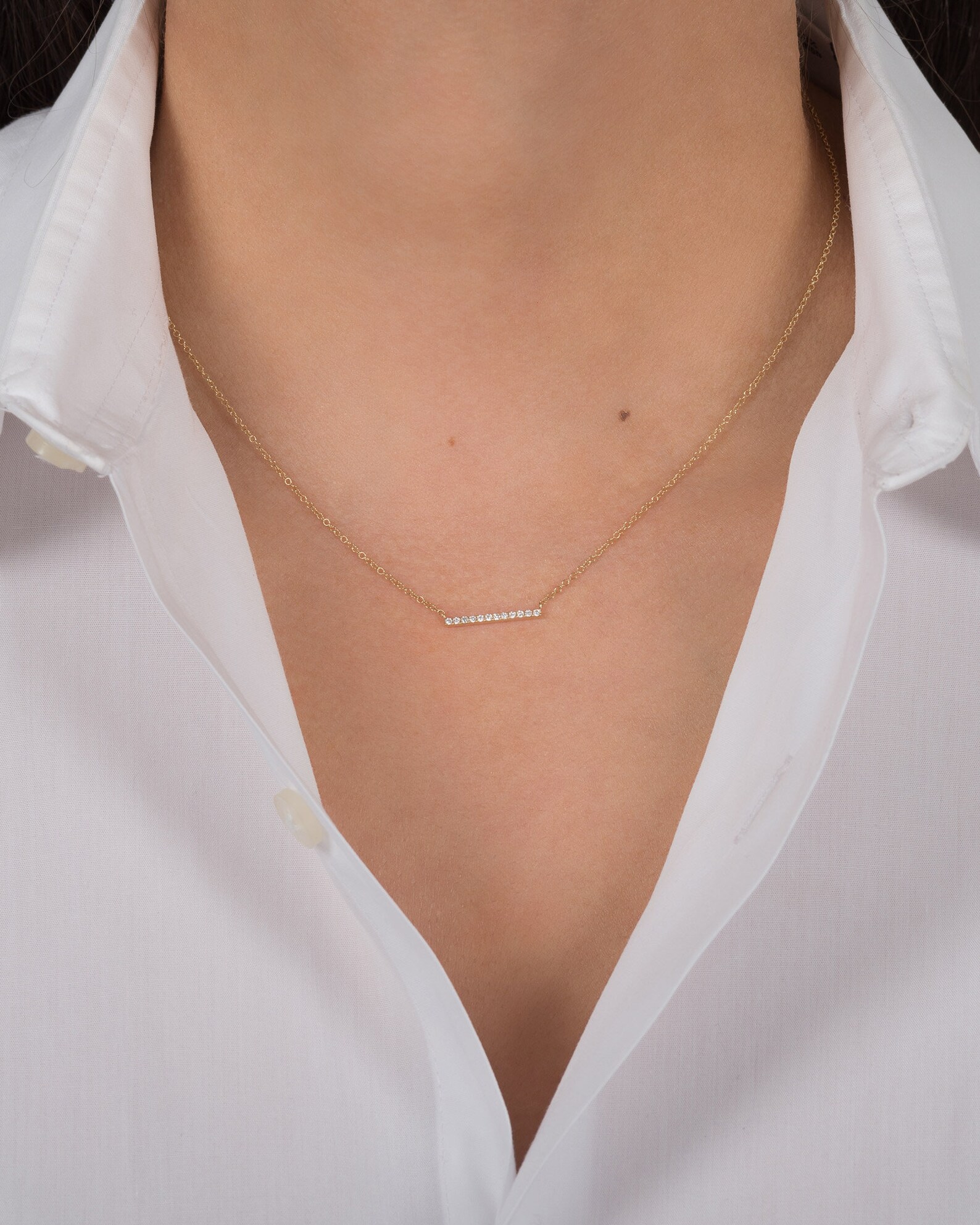 Small Diamond Bar Necklace, Pave Diamond | 14k Solid Gold - Etsy