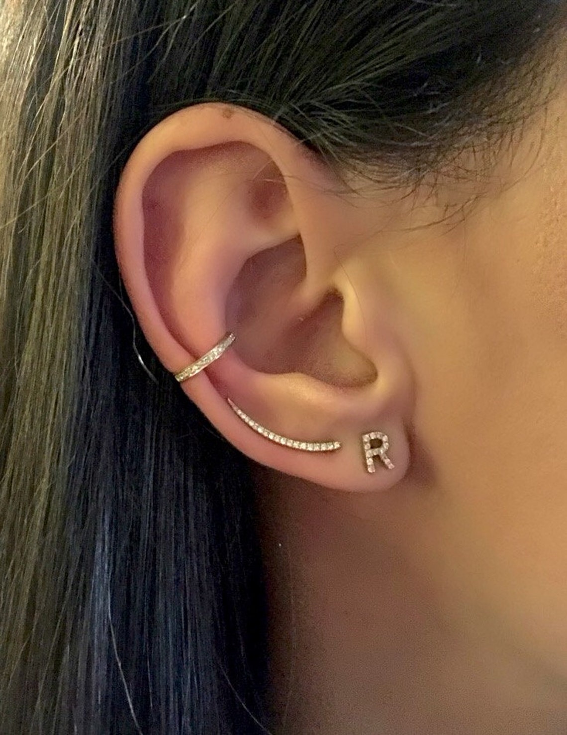 Diamond Ear Crawler Diamond Bar Earring | Etsy