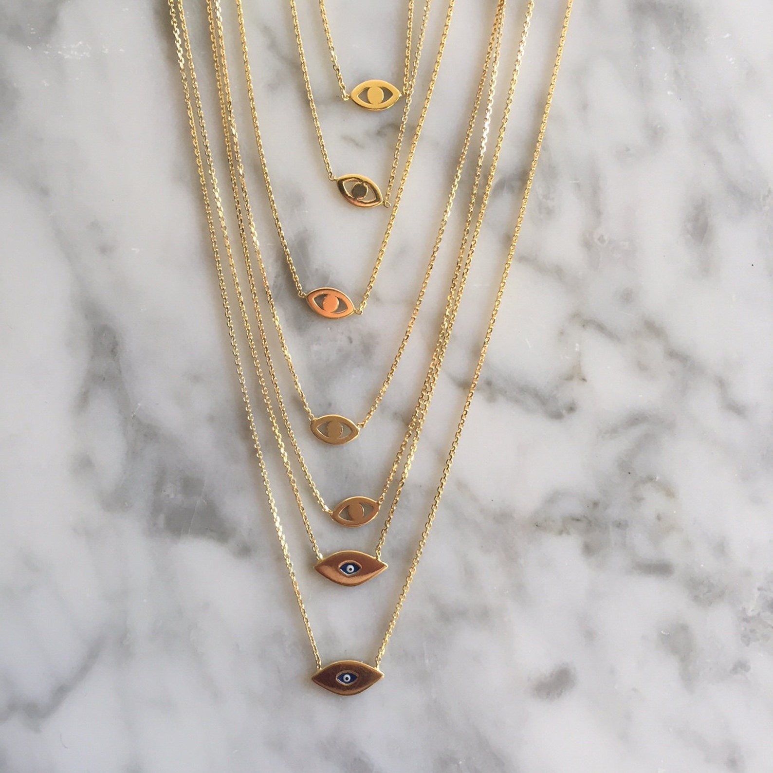 Gold Evil Eye Necklace, Mini Evil Eye, 14k Gold - Etsy