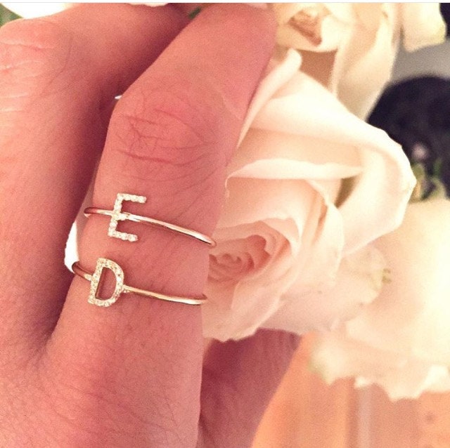 Diamond Letter Ring Pave Diamond Initial Ring | Etsy