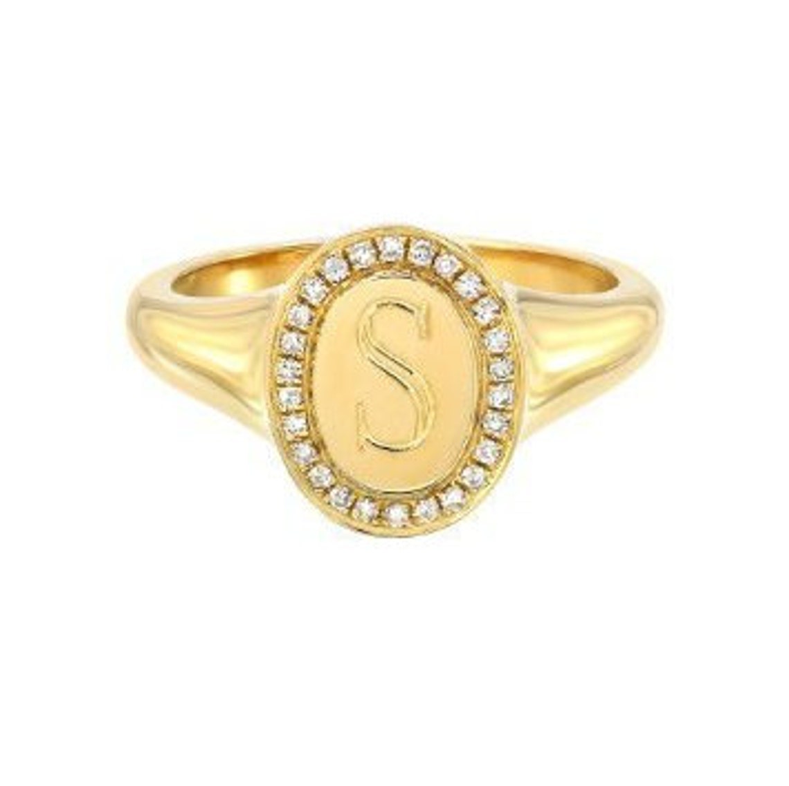 Diamond Signet Initial Ring Solid 14k Gold | Etsy