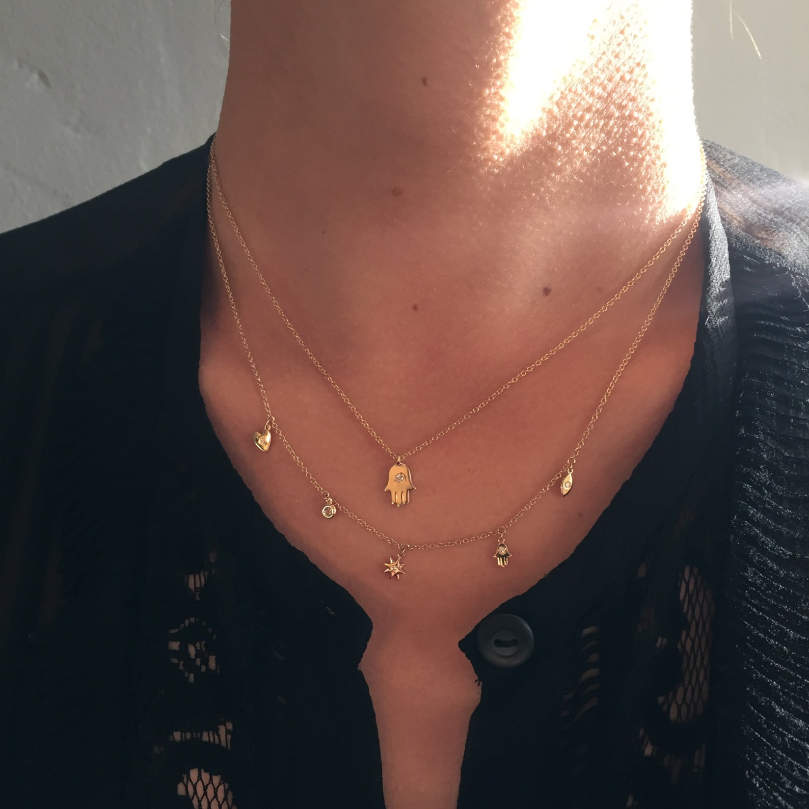 14k Solid Gold Charm Necklace | Etsy