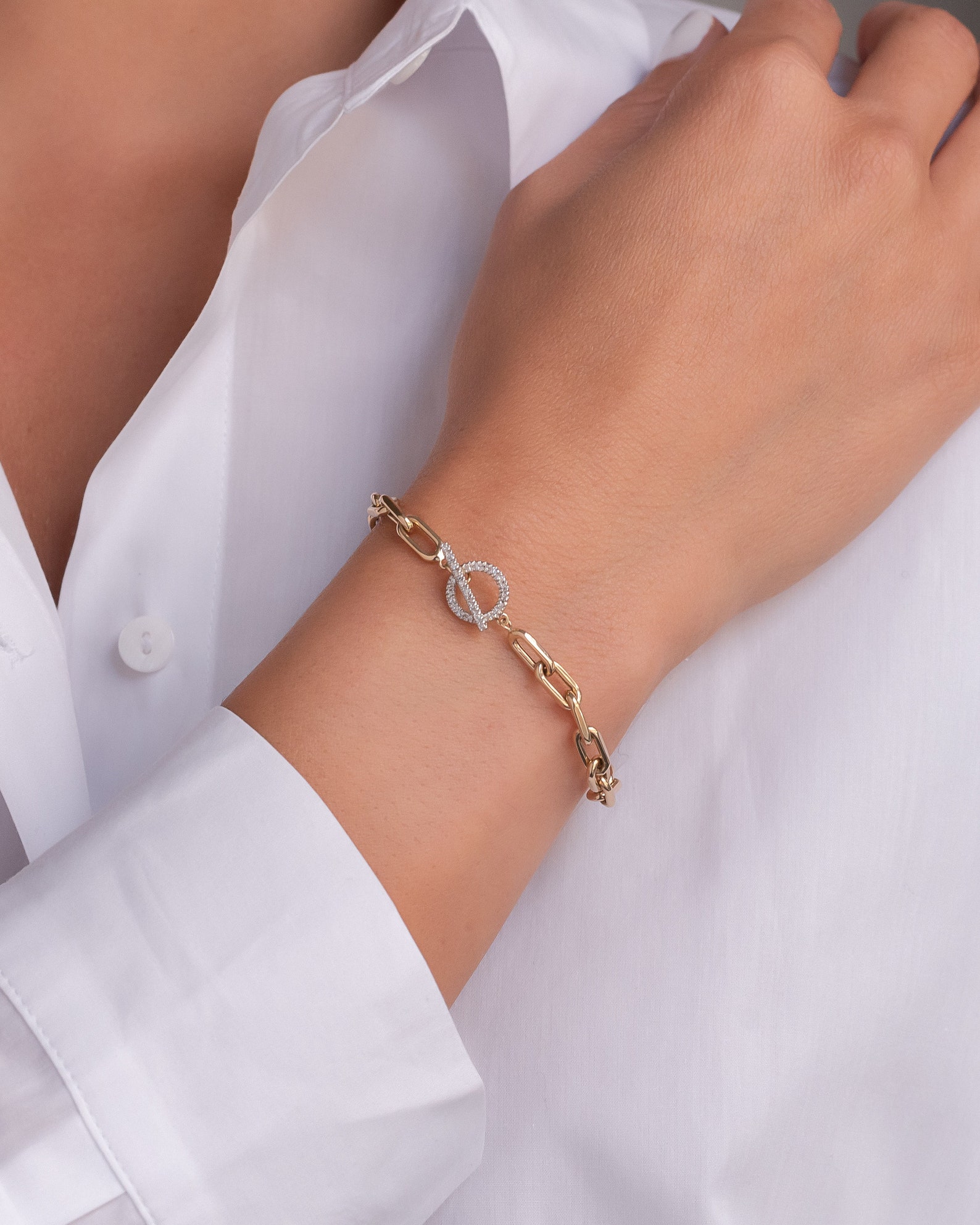 14k Gold Large Open Link Bracelet With Diamond Toggle - Etsy