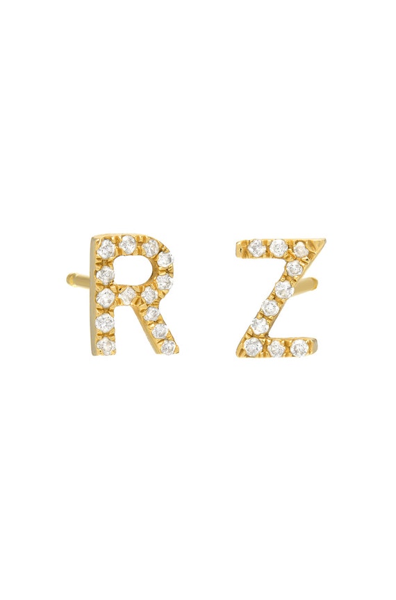 Diamond Initials Earring Studs Initial Earrings Personalized - Etsy