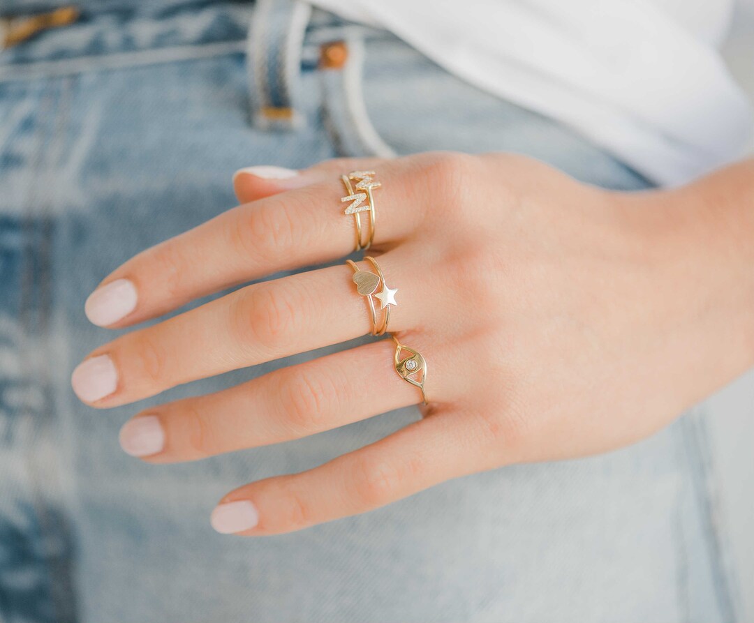 Diamond Initial Ring, Diamond Letter Ring | 14k Gold - Etsy