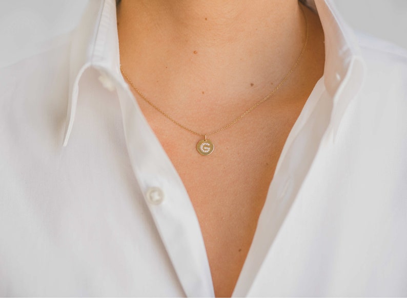 Small Diamond Initial Necklace Diamond Letter Disc Necklace | Etsy