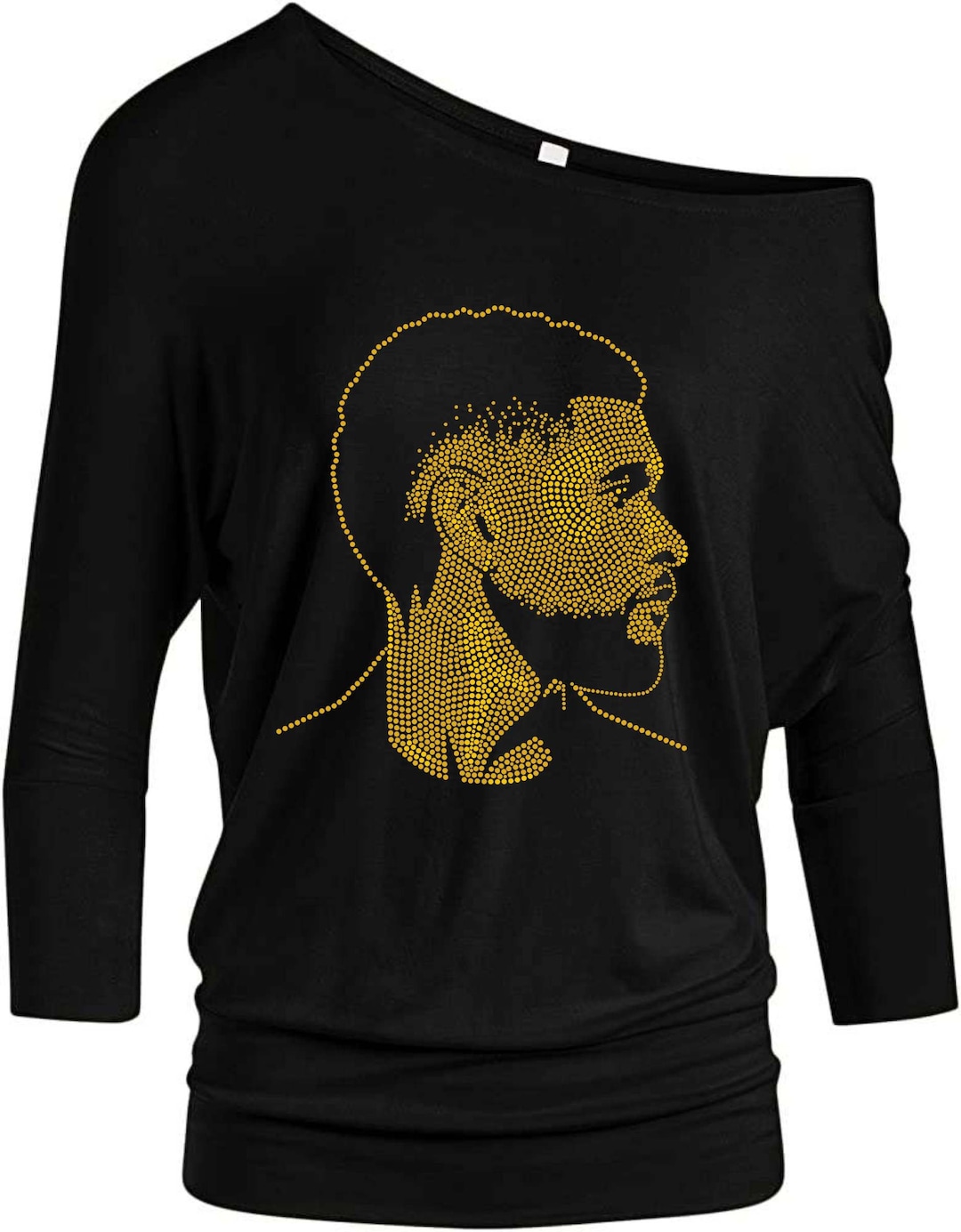 Rhinestone USHER 3/4 Sleeve off Shoulder Tee/tunic GOLD RHINESTONES - Etsy