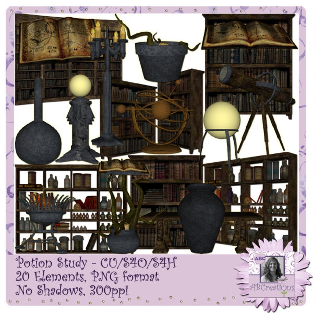 Potion Study, Halloween, Wicca, Magic, Spellbook, Bookcase, Crystal ...