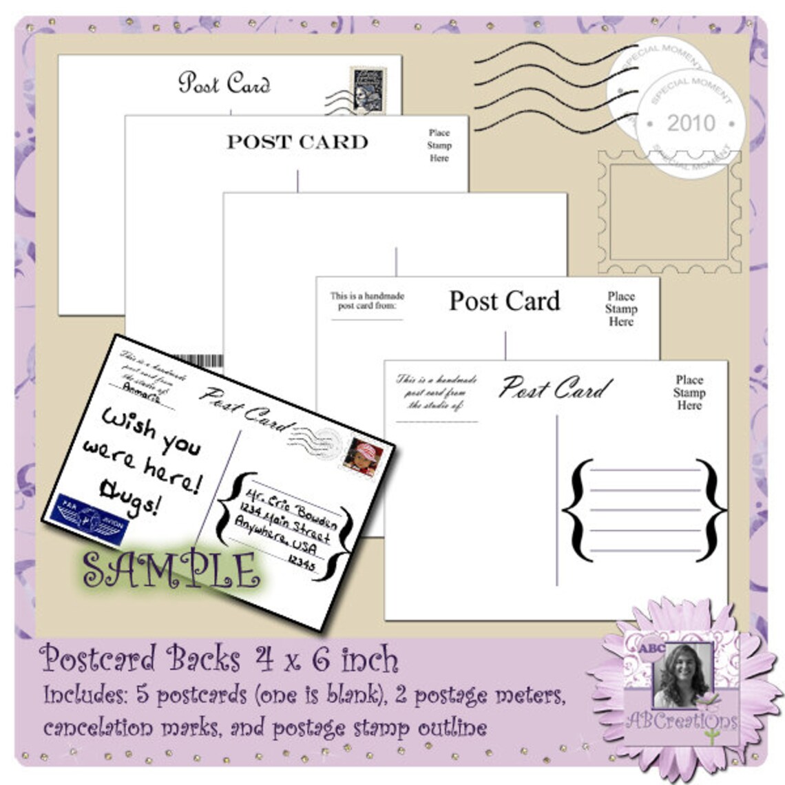 Digital Printable Postcard Backs, Set of 5 - Etsy