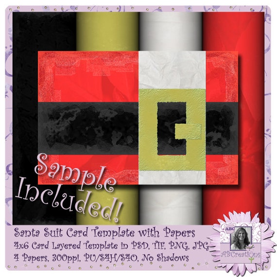 Santa Suit Card Template With Papers Digital Scrapbooking | Etsy