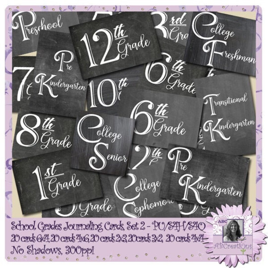 School Grades Journaling Cards for Project Life, Planners, Scrapbooking ...