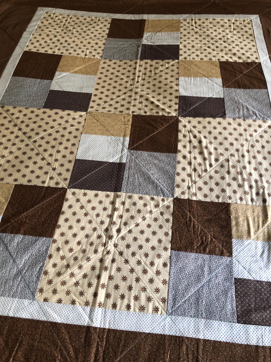 Patchwork Shades of Brown Quilt - Etsy