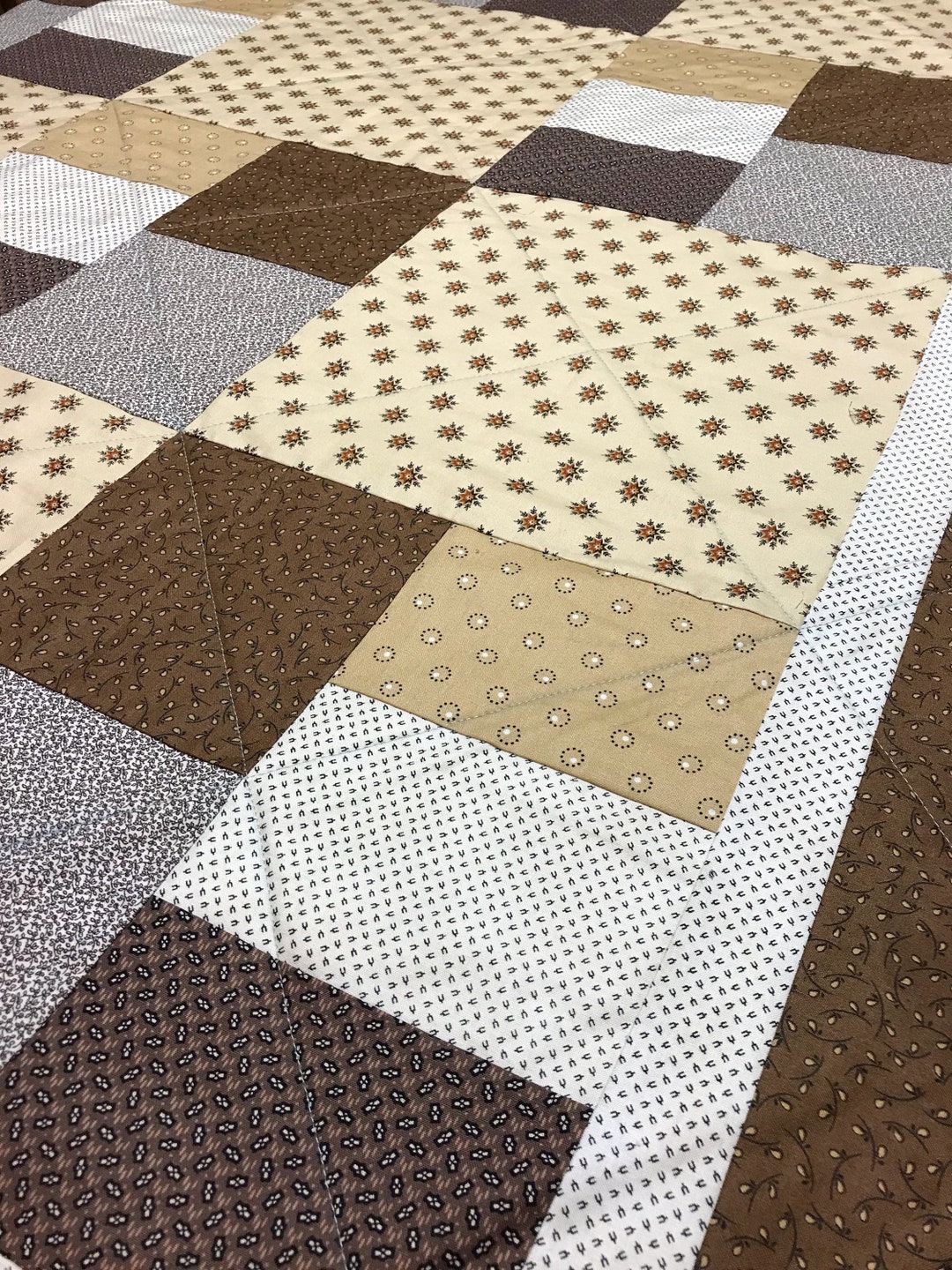 Patchwork Shades of Brown Quilt - Etsy