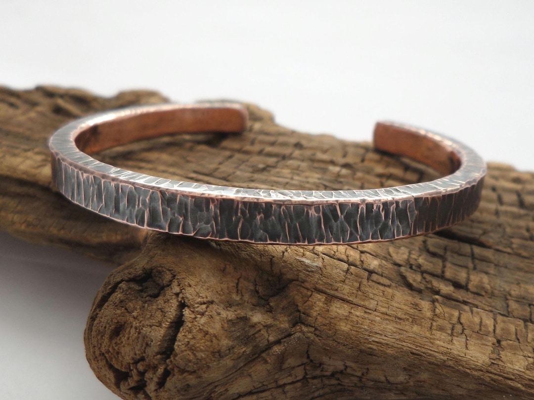 Solid Copper Cuff Bracelet, Hand Forged, Hammered Texture With Oxidized ...