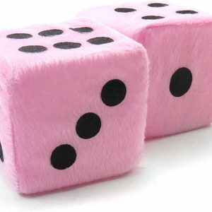 Pink Plush Dice 3" - Pair of Hanging Pink Dice With Black Pips (dots ...